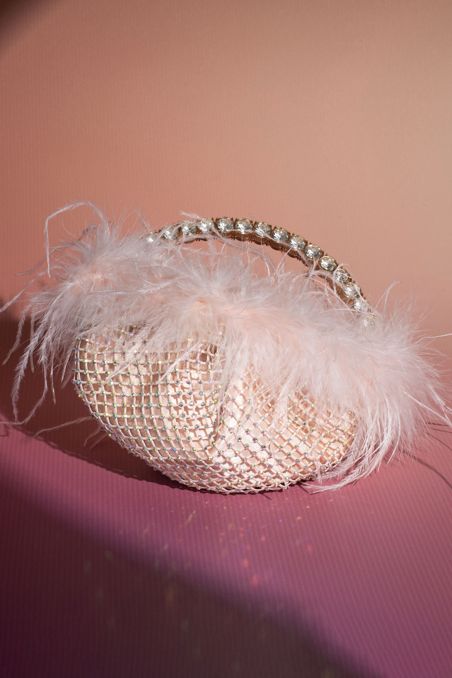 Buy Peach Crystal Nora Feathered Embellished Bag by House of Bio Online ...