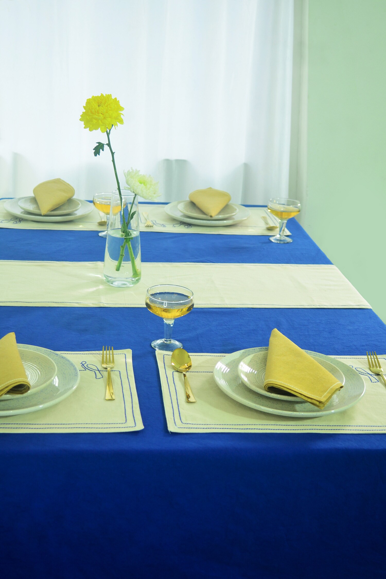 Buy Multi Color 100% Cotton Stitchline Thread Embroidered Dining Table ...