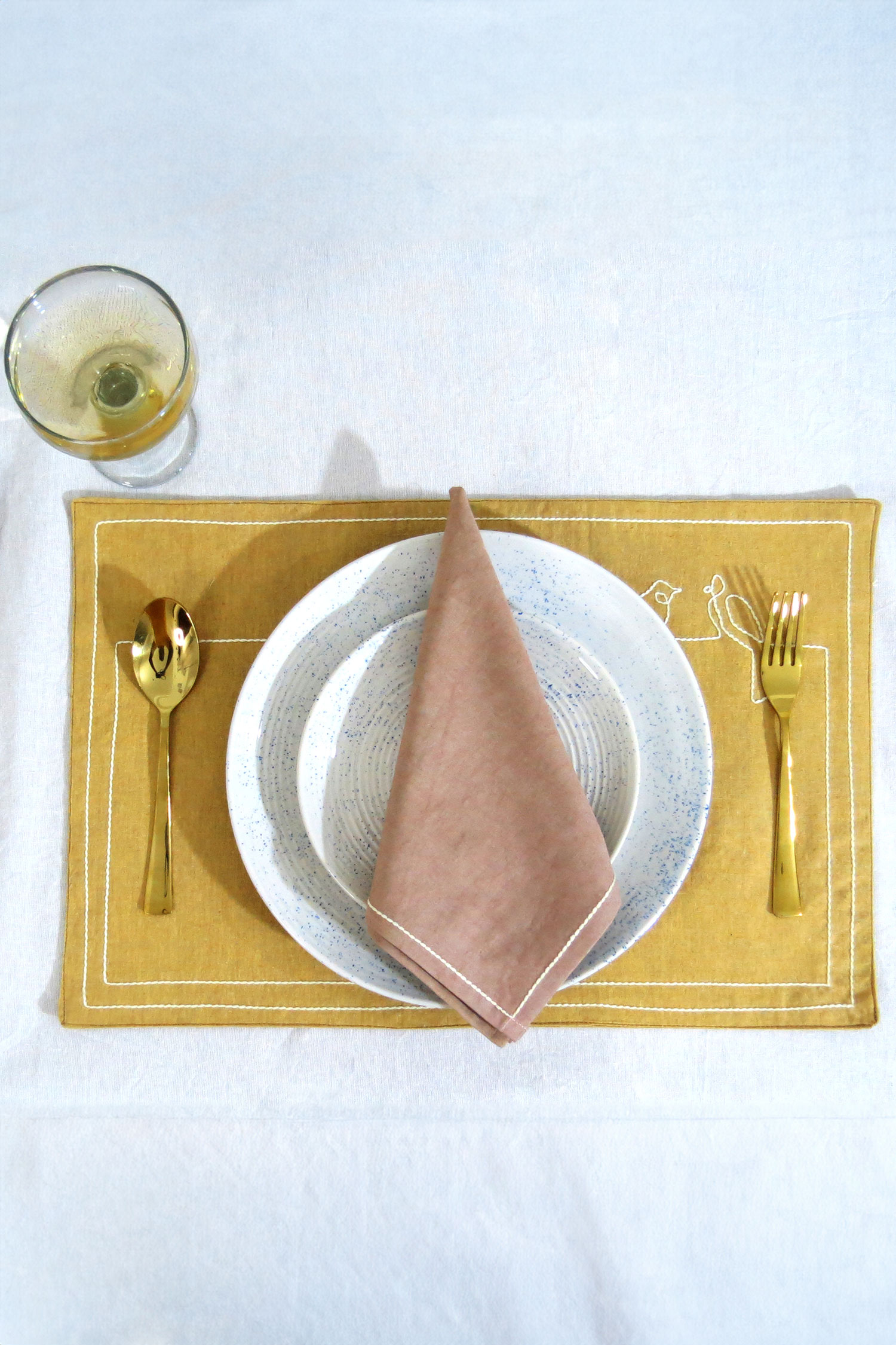 Buy Multi Color 100% Cotton Thread Border Embroidered Dining Table Set ...