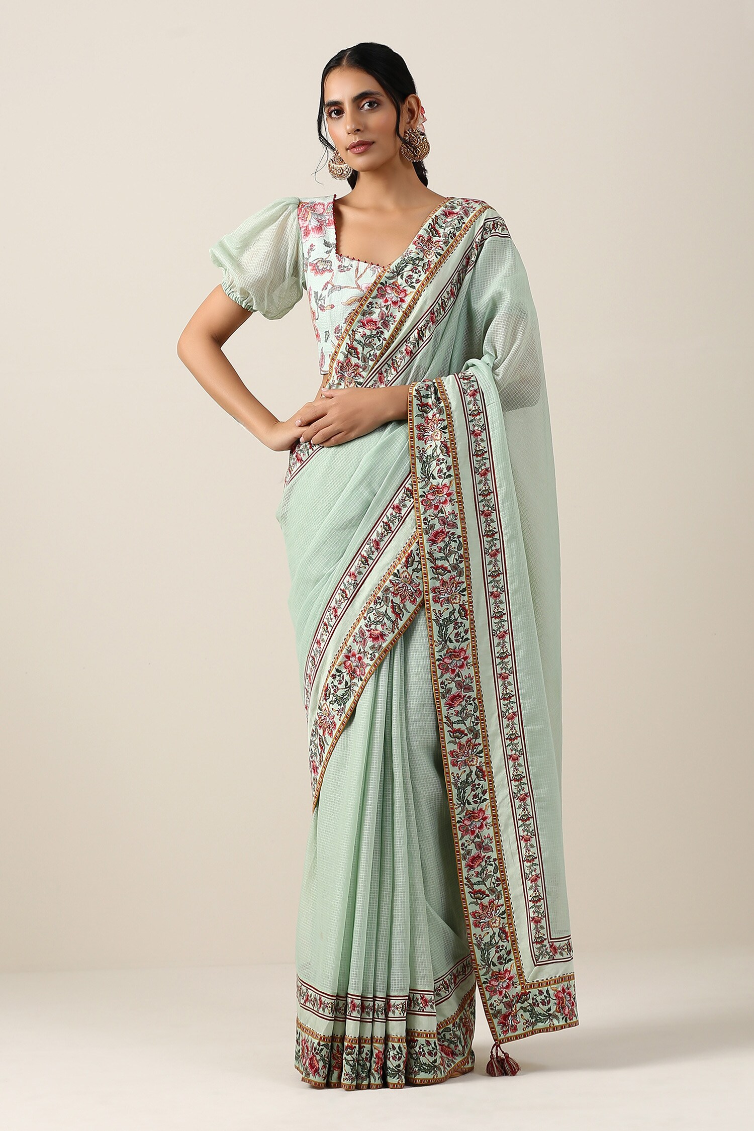 Buy Green 100% Cotton Kota Digital Harita Suman Border Saree With ...