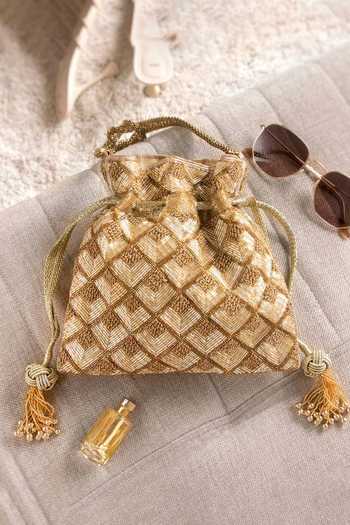 Buy Gold French Knots Quad Nalki Embroidered Potli Bag by The Pink ...