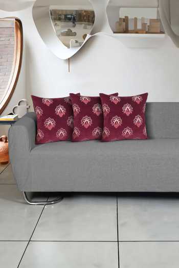 Buy Maroon Velvet Aari Embroidered Floral Work 3 Pcs Cushion Covers by ...