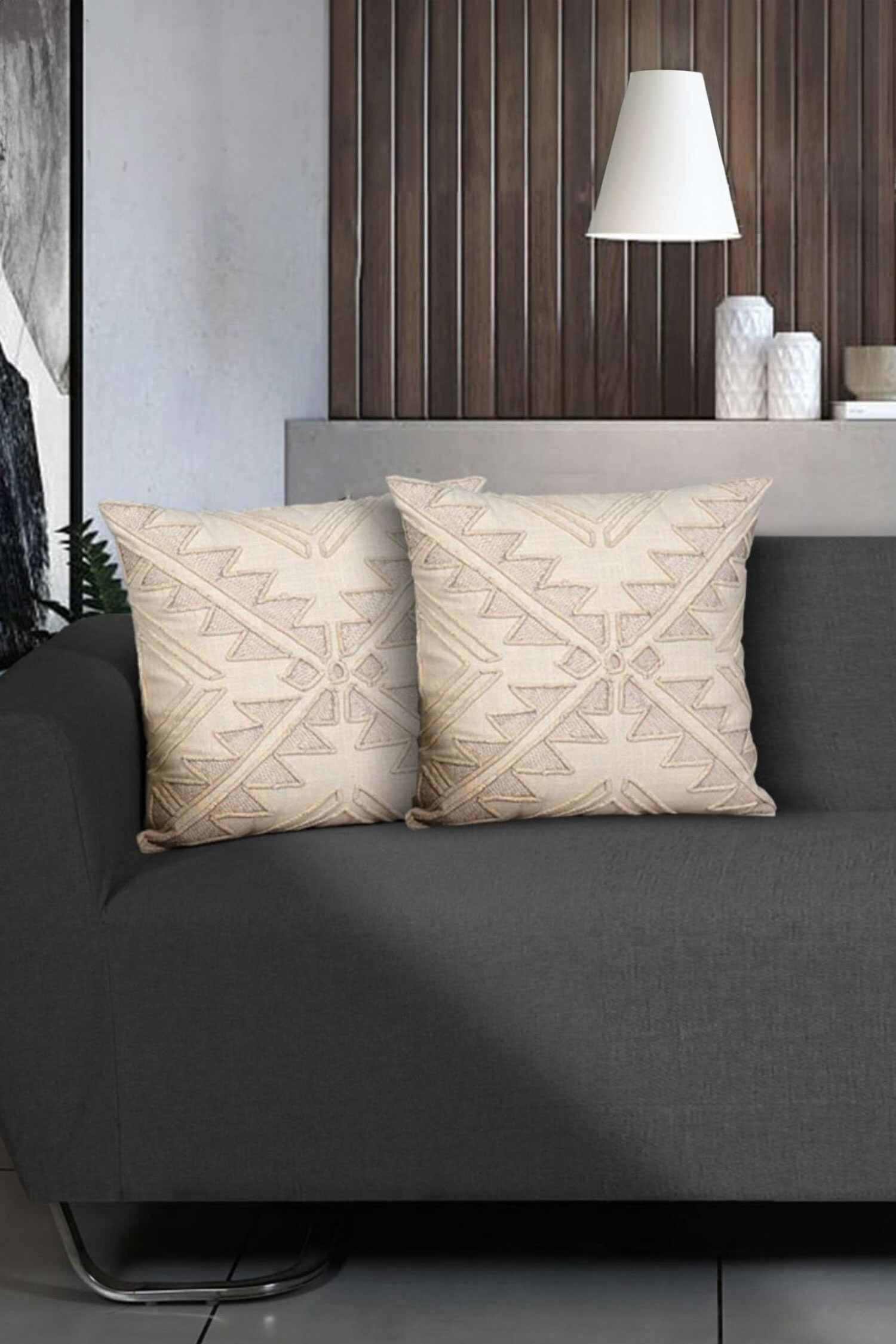 Buy Off White Cotton Shaneel Thread And Chicken Embroidery 2 Pcs ...