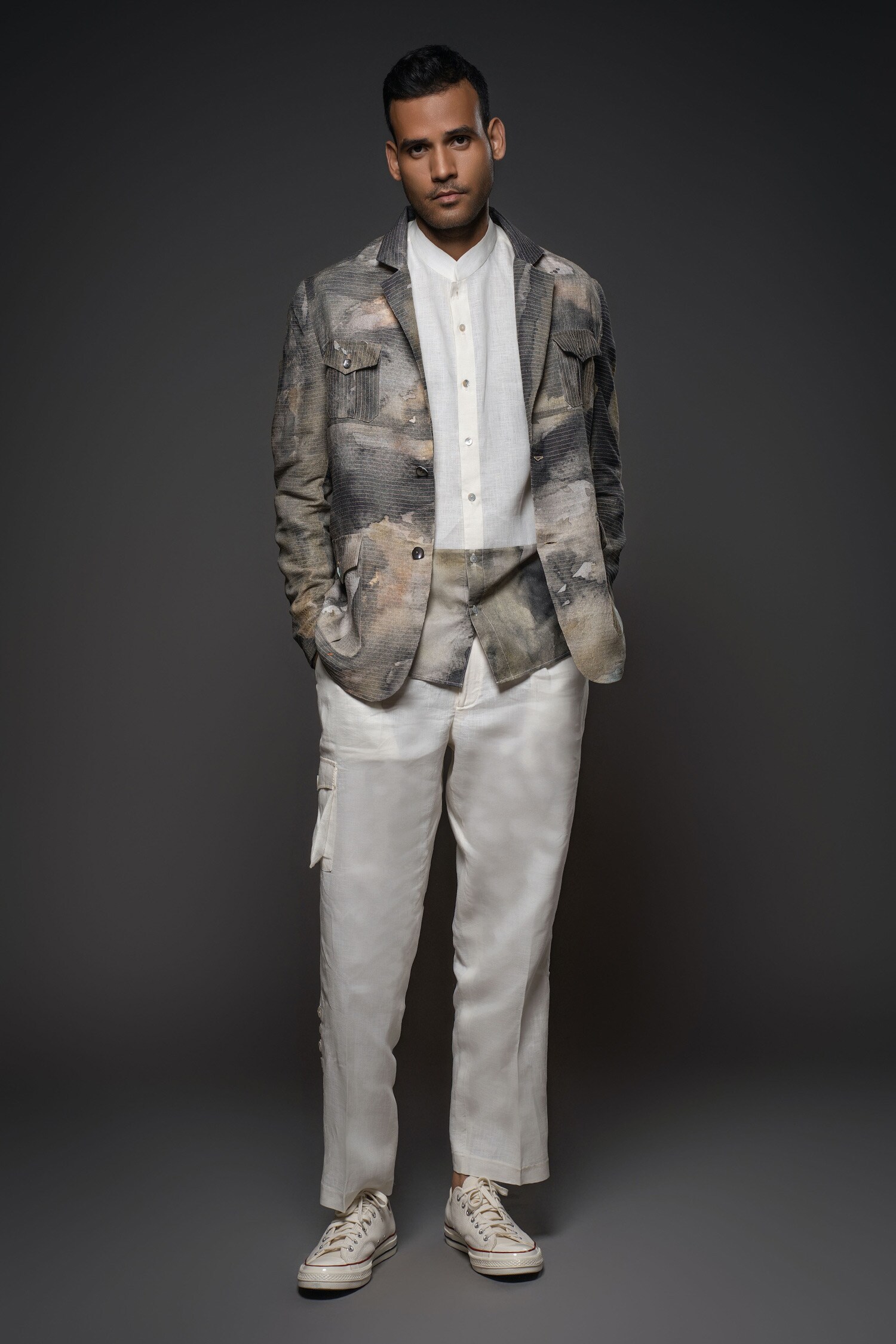 Buy Grey Silk Print Abstract Jacket For Men by Balance by Rohit Bal ...