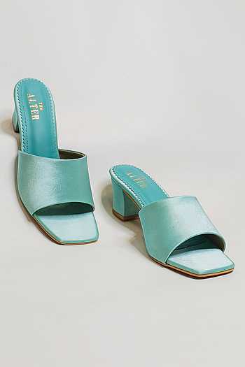 Buy Green T-shaped Satin Block Heels by THE ALTER Online at Aza Fashions.