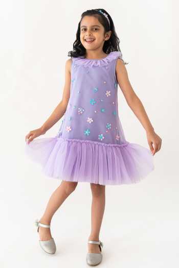 Buy Purple 100% Polyester Embellished Floral Sequin Dainty Garden Dress ...