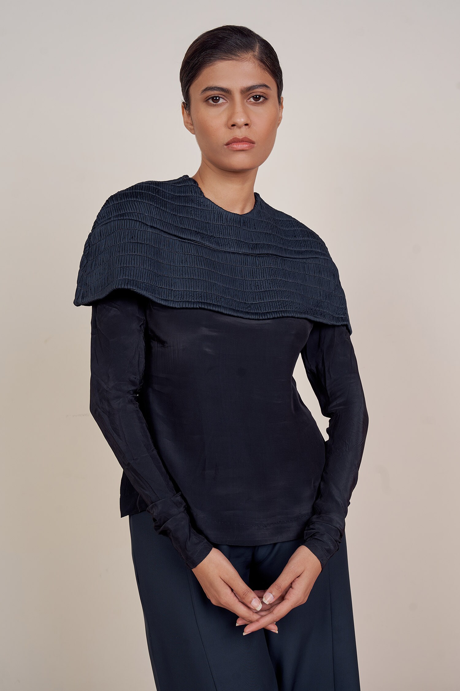 Buy Blue Silk Embroidered Cord Round Cape Top For Women by Somya Goyal ...