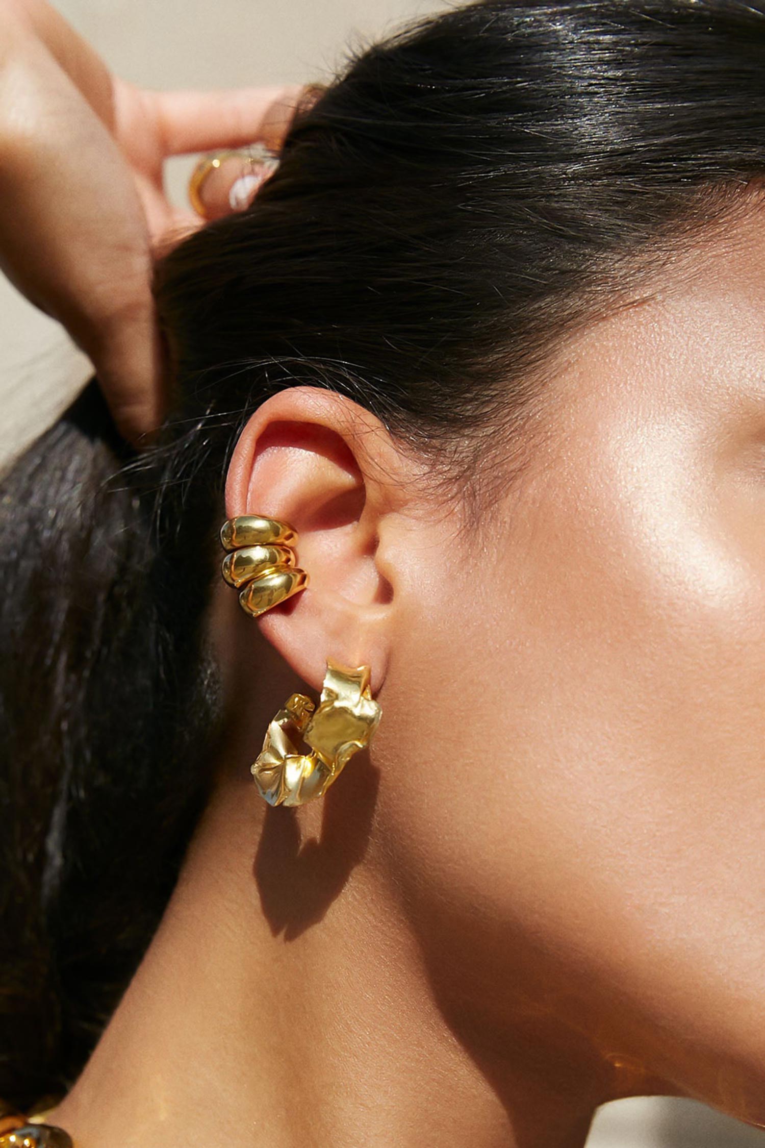 Buy Gold Plated Plain Sunday Snug Ear Cuffs Set Of 3 by Misho Online at ...