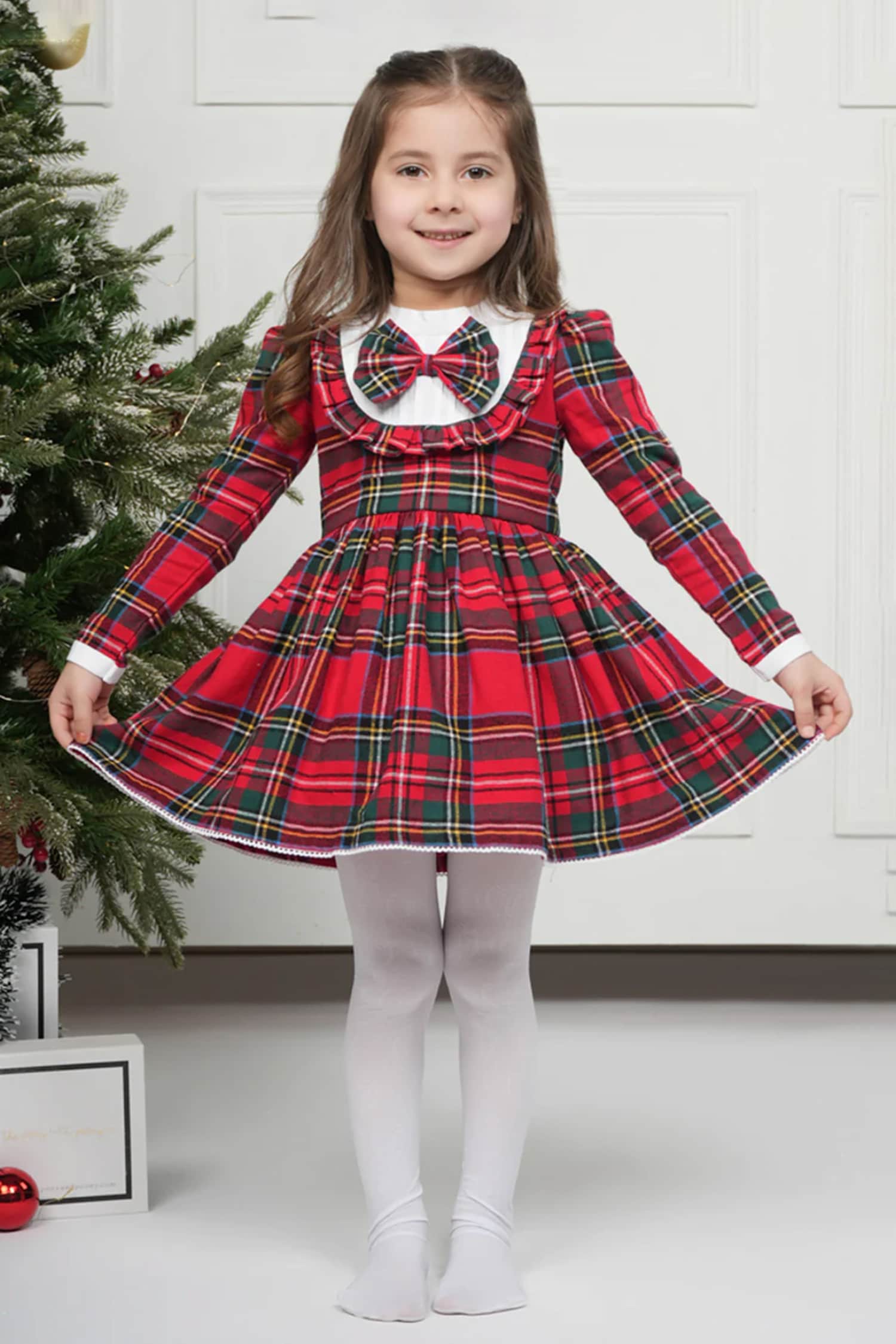 Buy Red Tweed Plaid Pattern Dress For Girls by The Pony & Peony Co ...