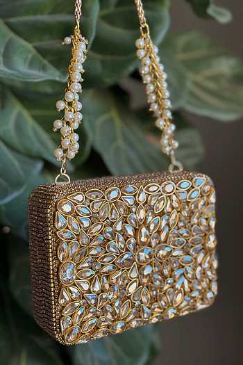 Buy Gold Kundan Embellished Box Clutch by Bhavna Kumar Online at Aza ...