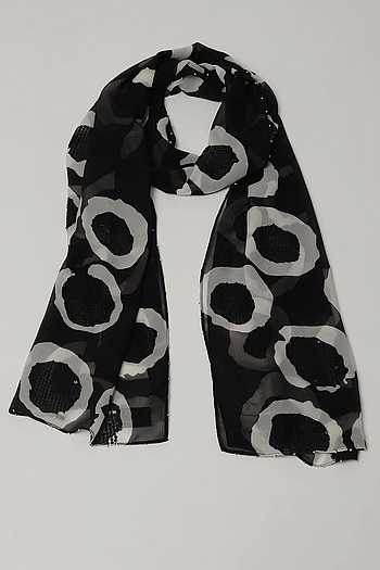 Buy Black Embellished Dot Print Scarf by Abraham & Thakore Online at ...