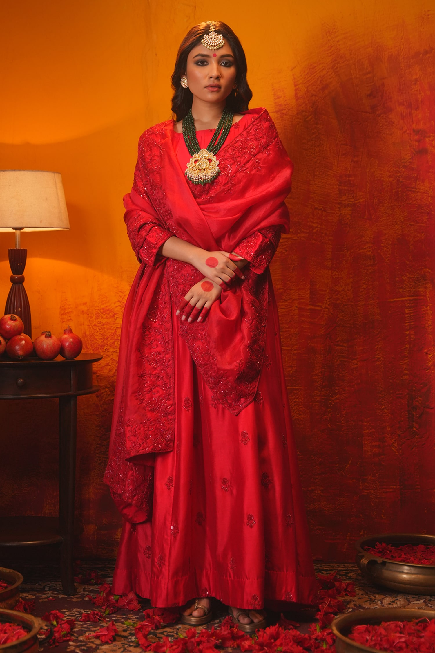 Buy Red Anarkali Silk Chanderi Embroidered Cutdana Boat Neck With ...