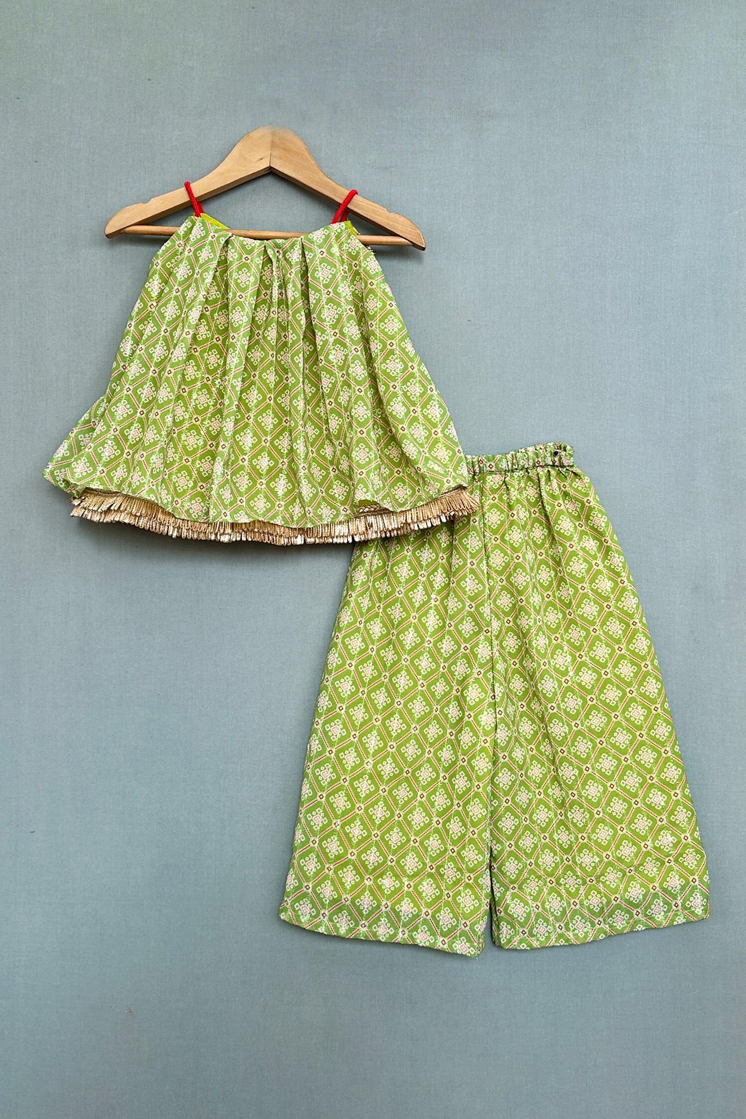 Buy Green Georgette Printed Geometric Top And Palazzo Set For Girls by ...