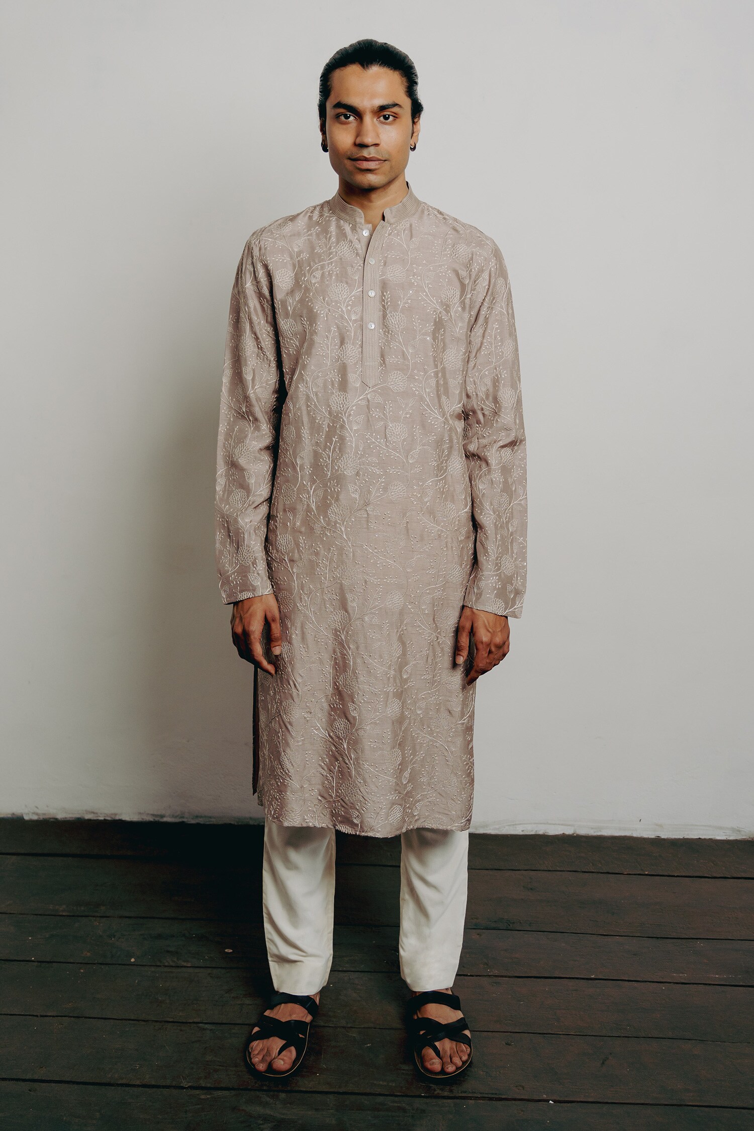 Buy Purple Cotton Viscose Embroidered Floral Jaal Kurta And Pant Set ...