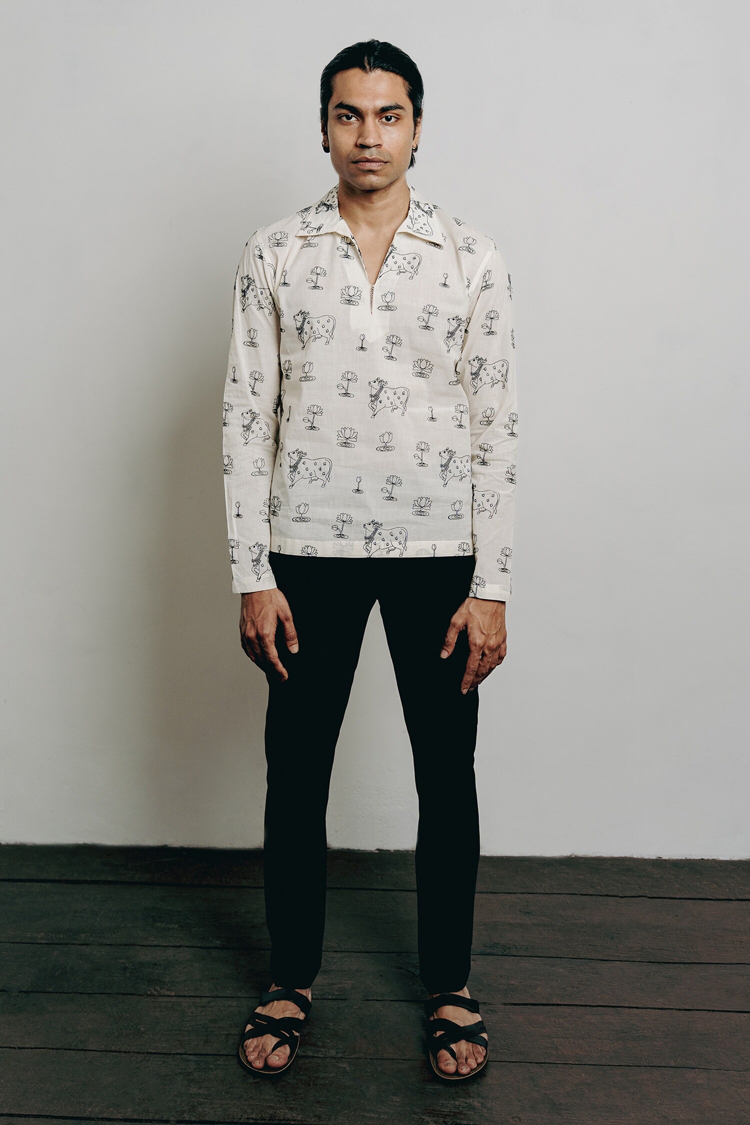 Buy Off White Cotton Embroidered Thread Shirt For Men by Krishna Mehta ...