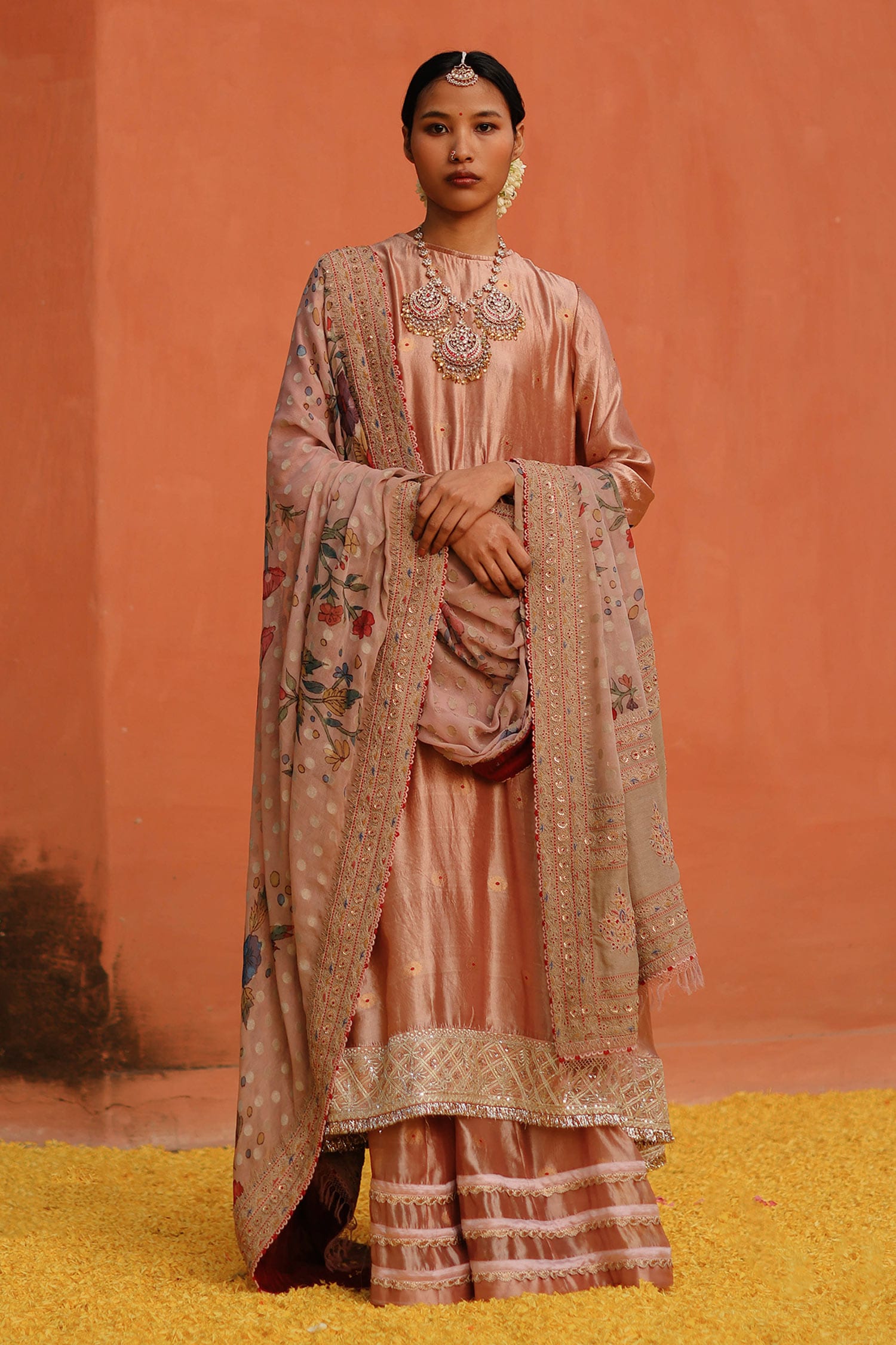 Buy Pink Kalamkari Hand Painted Kiran Floral Butti Kurta Set With ...