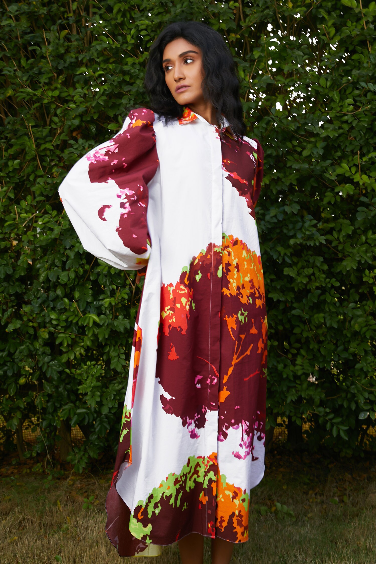 Buy Multi Color 100% Cotton Printed Tree Collar The Canela Dress For ...