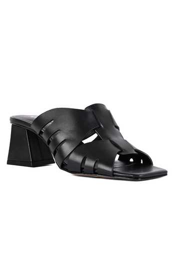 Buy Black Skylar Plain Square Toe Mules by Vanilla Moon Online at Aza ...