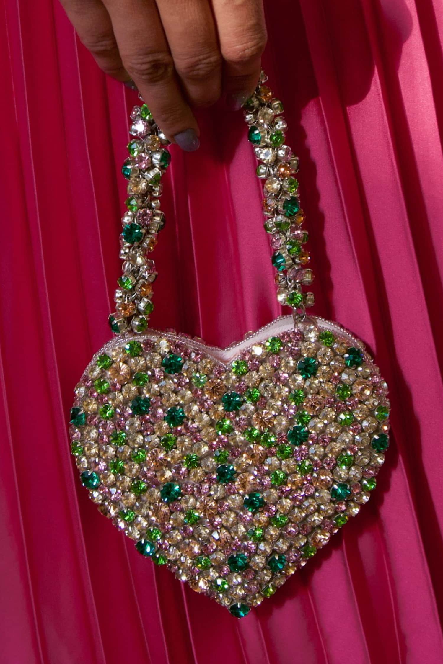 Buy Multi Color Rhinestones Studded Heart Mania Bag by Ozel Online at ...