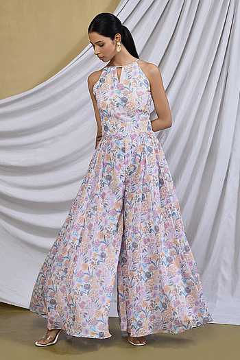 Buy Blue Viscose Floral Garden Round Pattern Jumpsuit For Women by ...