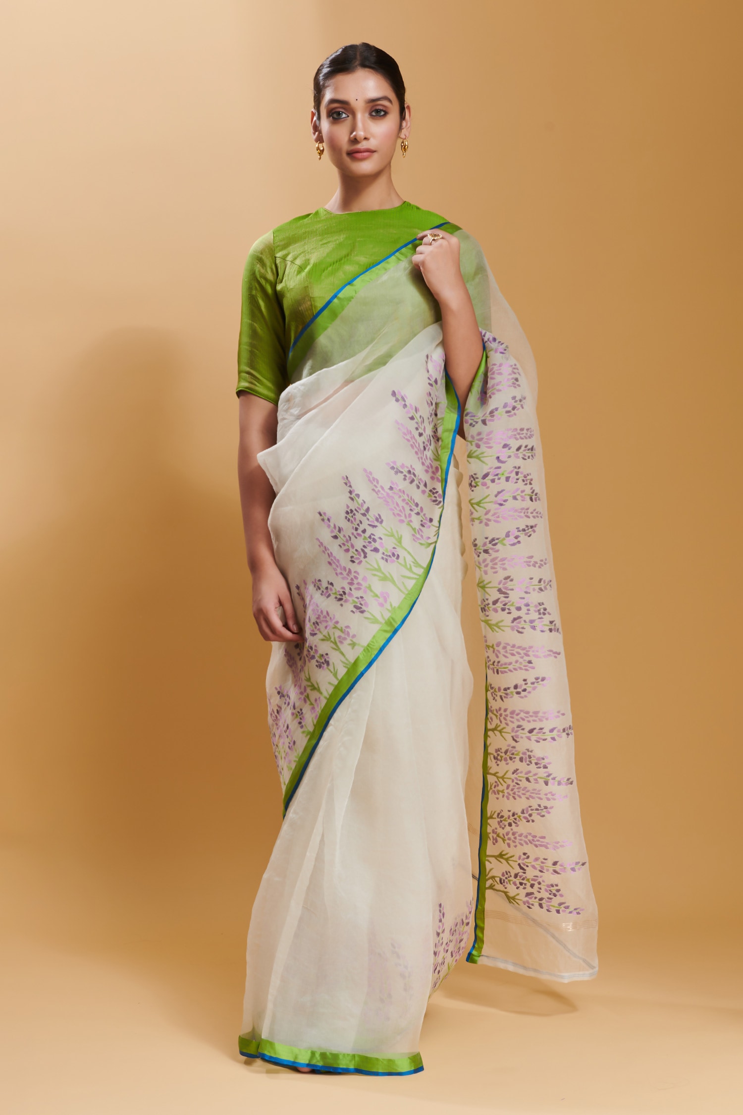 Buy White Handwoven Organza Silk Field Border Jamdani Saree For Women ...