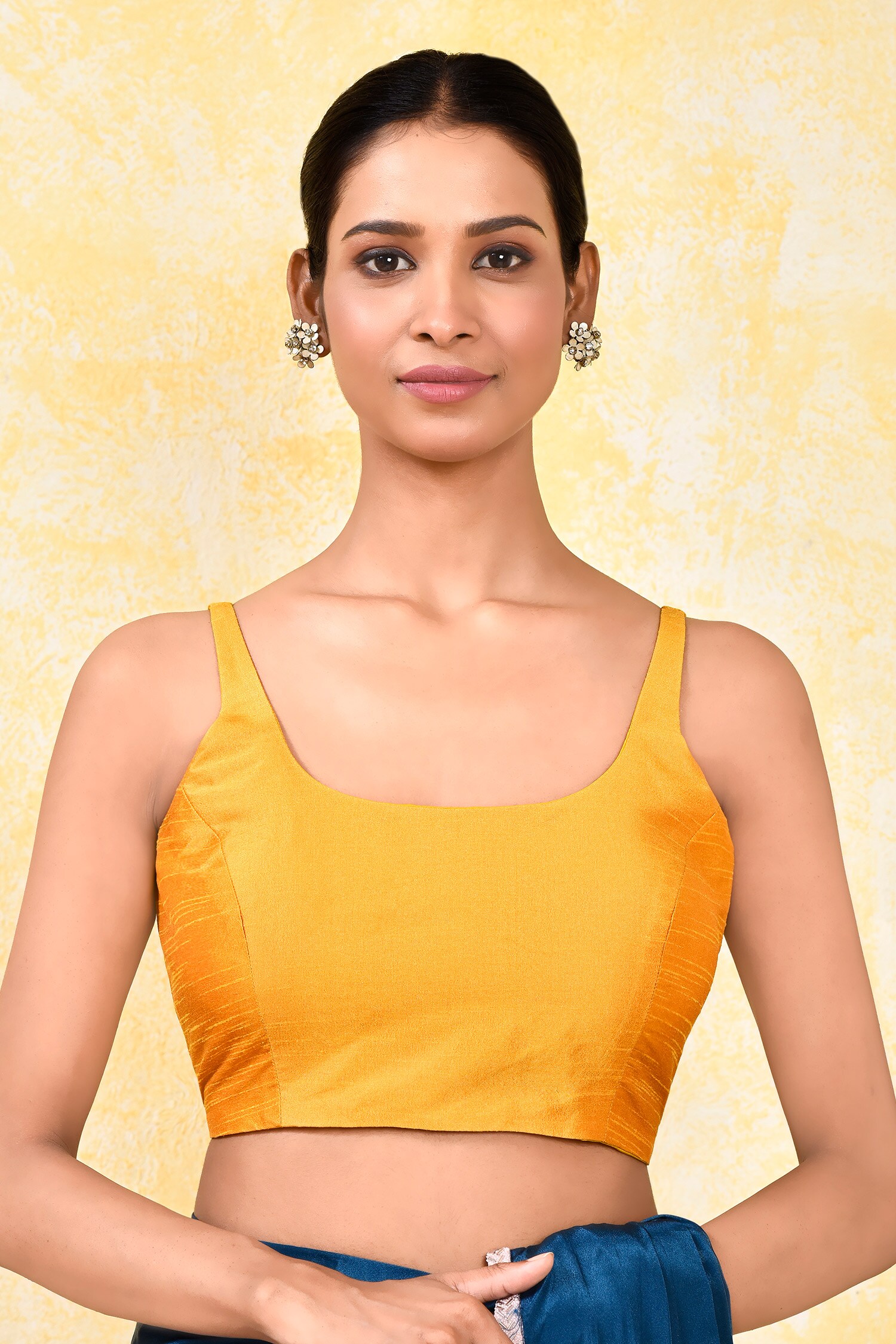 Buy Yellow Taffeta Silk Solid Round Deep Back Saree Blouse For Women by ...