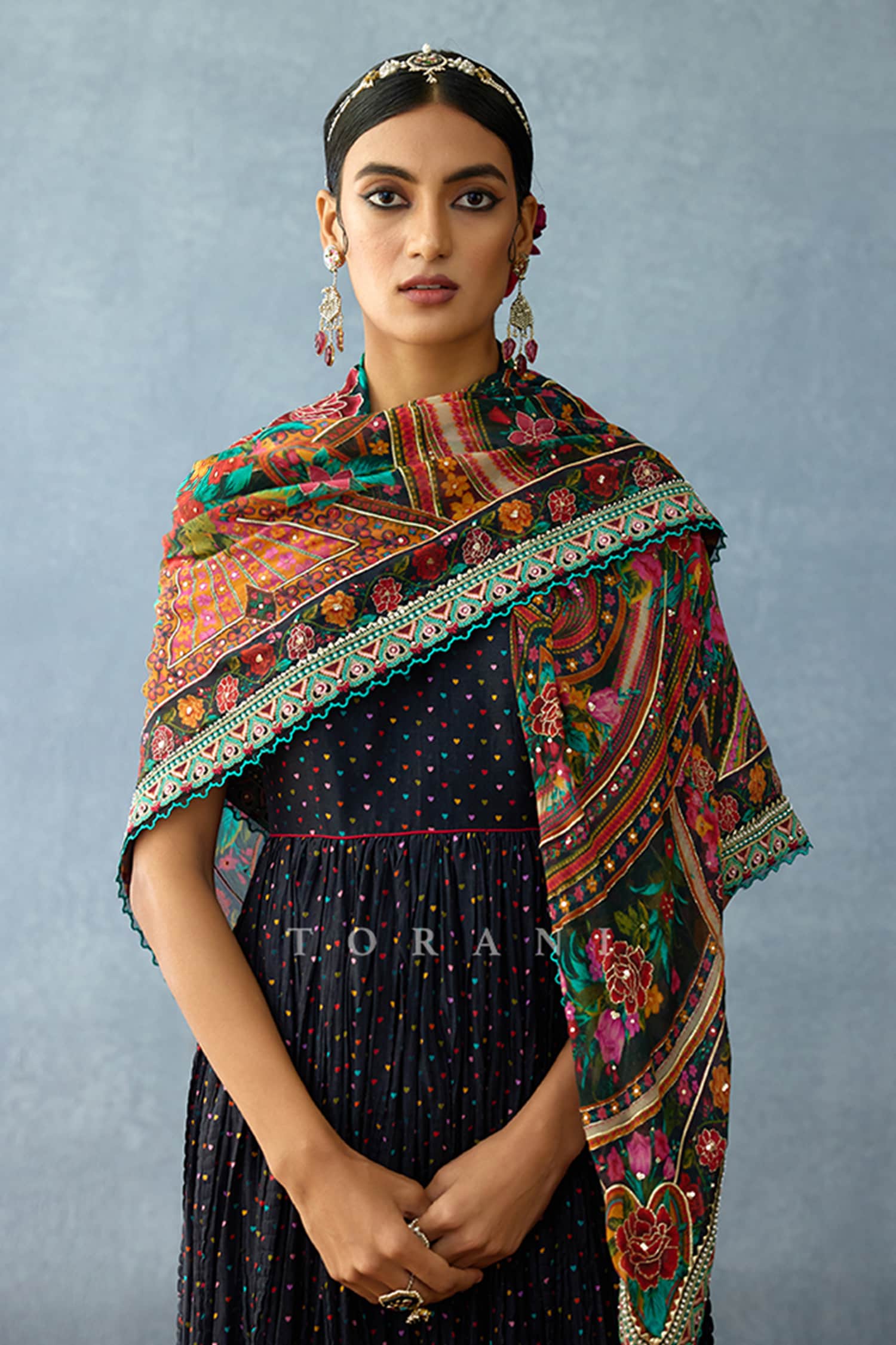 Buy Blue Floral Print Dil Shaad Zumena Scarf by Torani Online at Aza ...