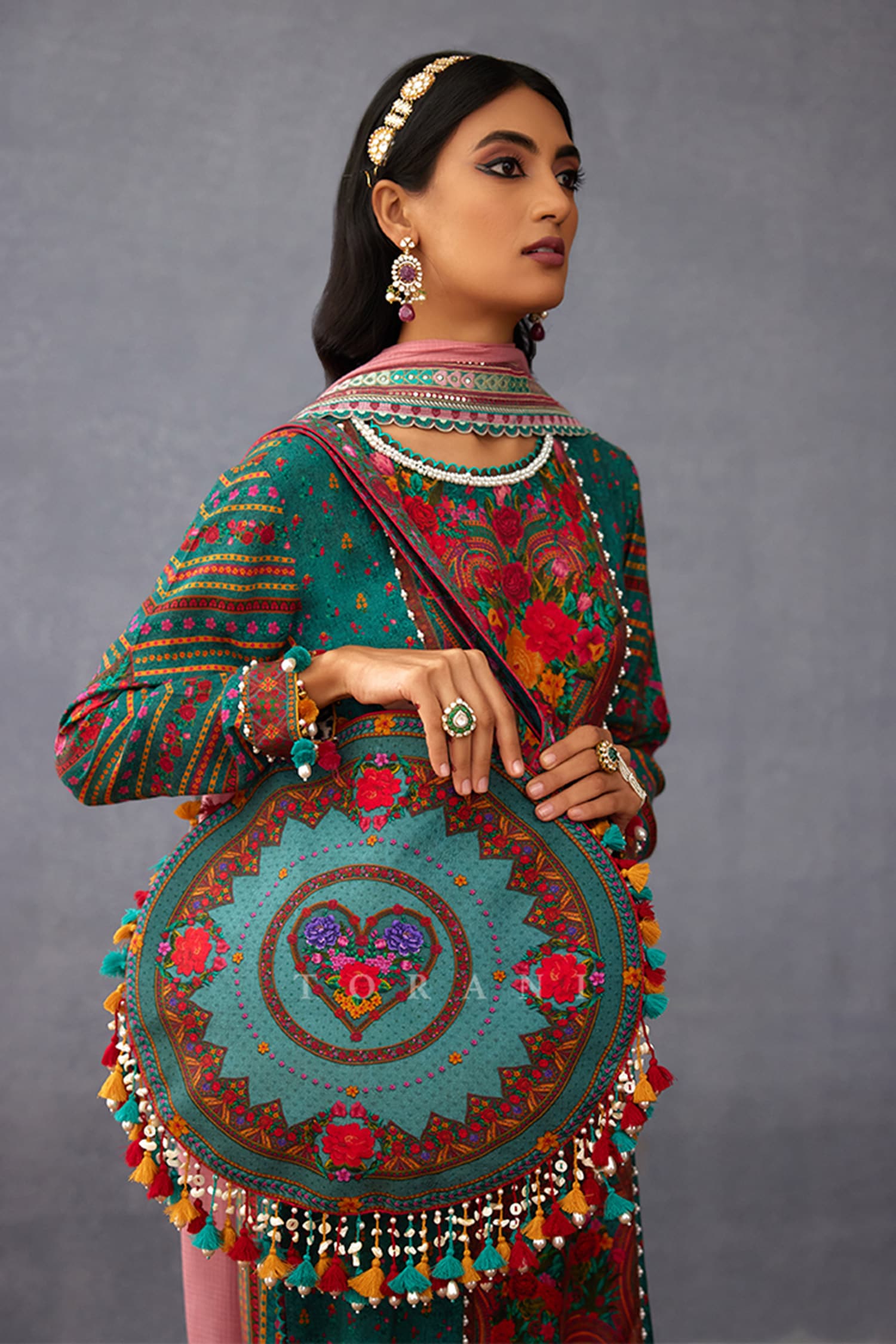 Buy Blue Floral Prints Dil Nawaz Aleez Bag by Torani Online at Aza ...