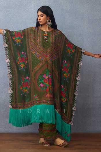 Buy Green Heavy Chanderi Digital Print Dil Saaz Ava Kaftan With Pant ...