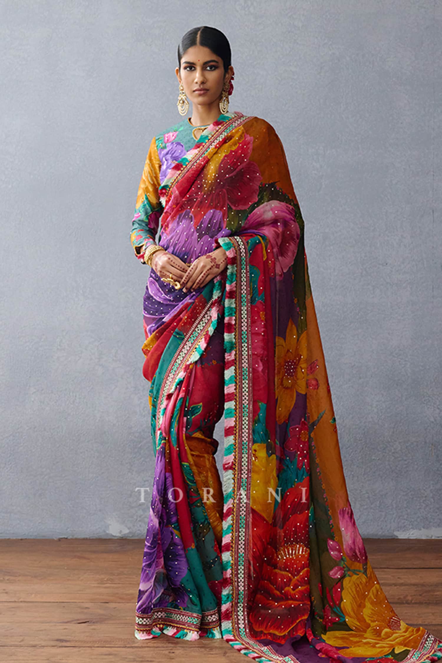 Buy Multi Color Organza Digital Print Phool Dil Rang Nigar Saree For ...