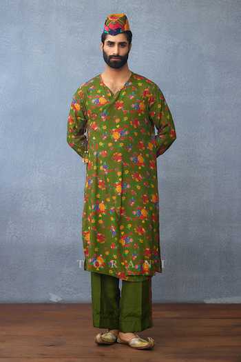 Buy Green South Silk Slub Dil Saaz Mazin Embossed Jacket And Angarkha ...
