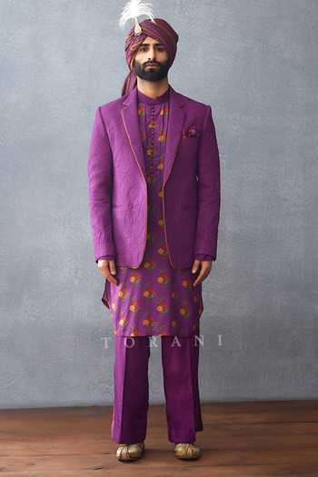 Buy Purple South Silk Slub Dil Kusha Mutaz Embossed Jacket And Kurta ...