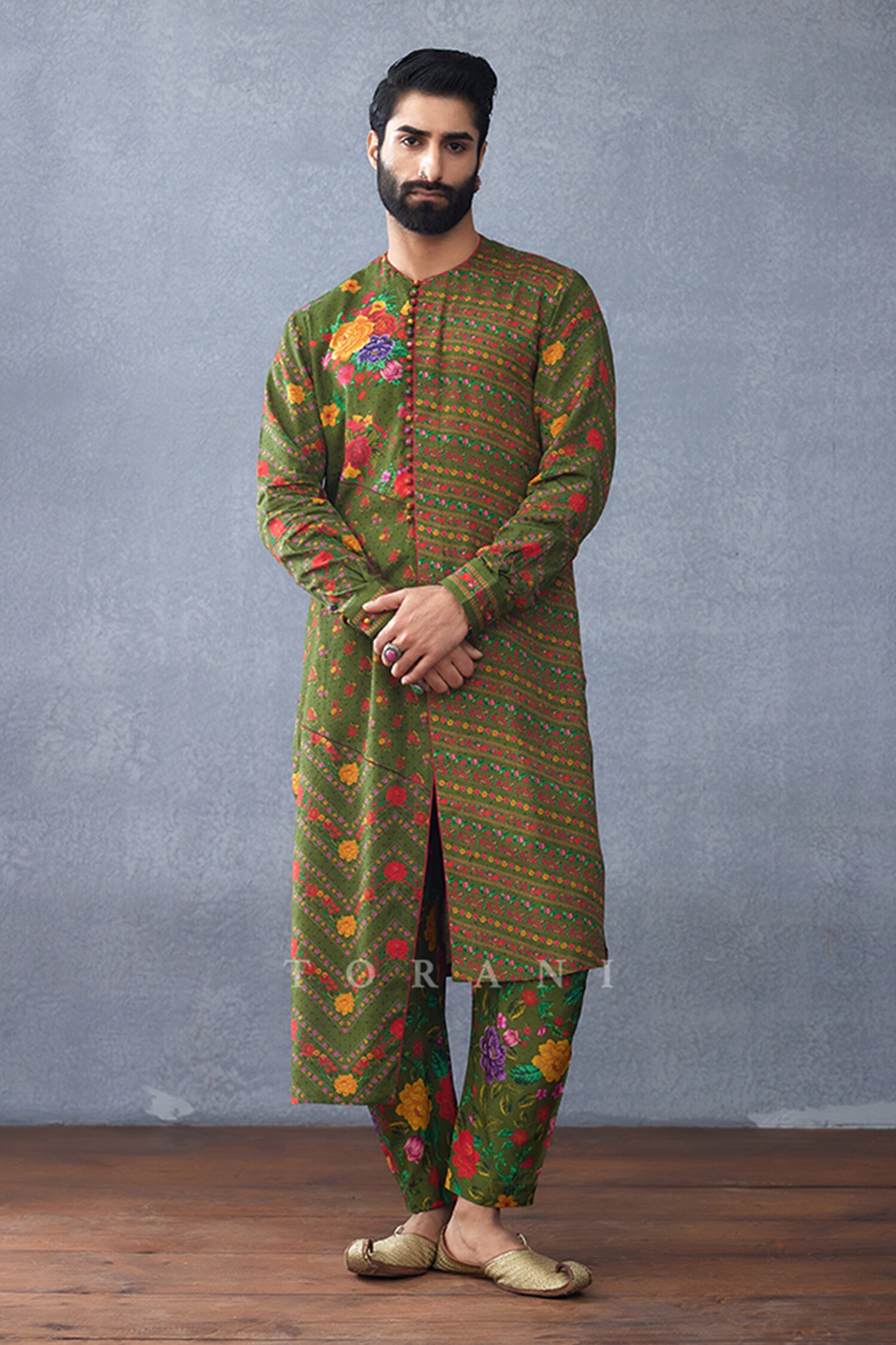 Buy Green Jeni Silk Printed Heart Dil Saaz Fadi Kurta Set For Men by ...
