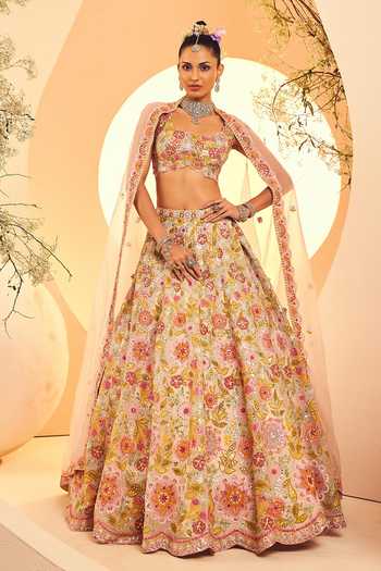 Buy Ivory Organza Embroidery Gardenia Mirror And Abla Bridal Lehenga ...