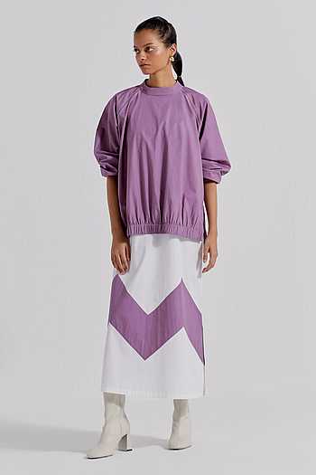 Buy Purple Poplin Chevron Patch Jumper Puffed Sleeve With Pattern Tunic ...