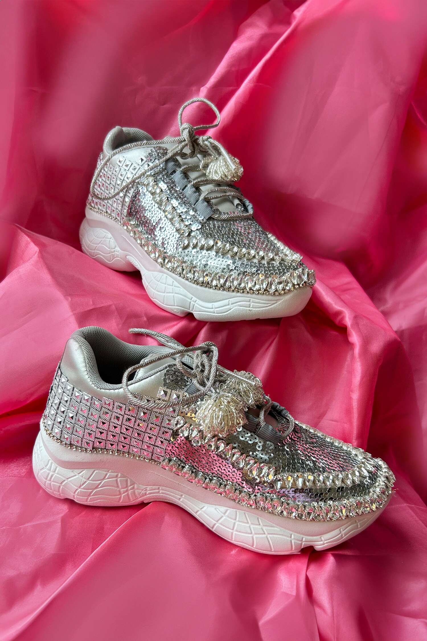 Buy Silver Crystal Marvellous Maze Embellished Shoes by Chal Jooti ...
