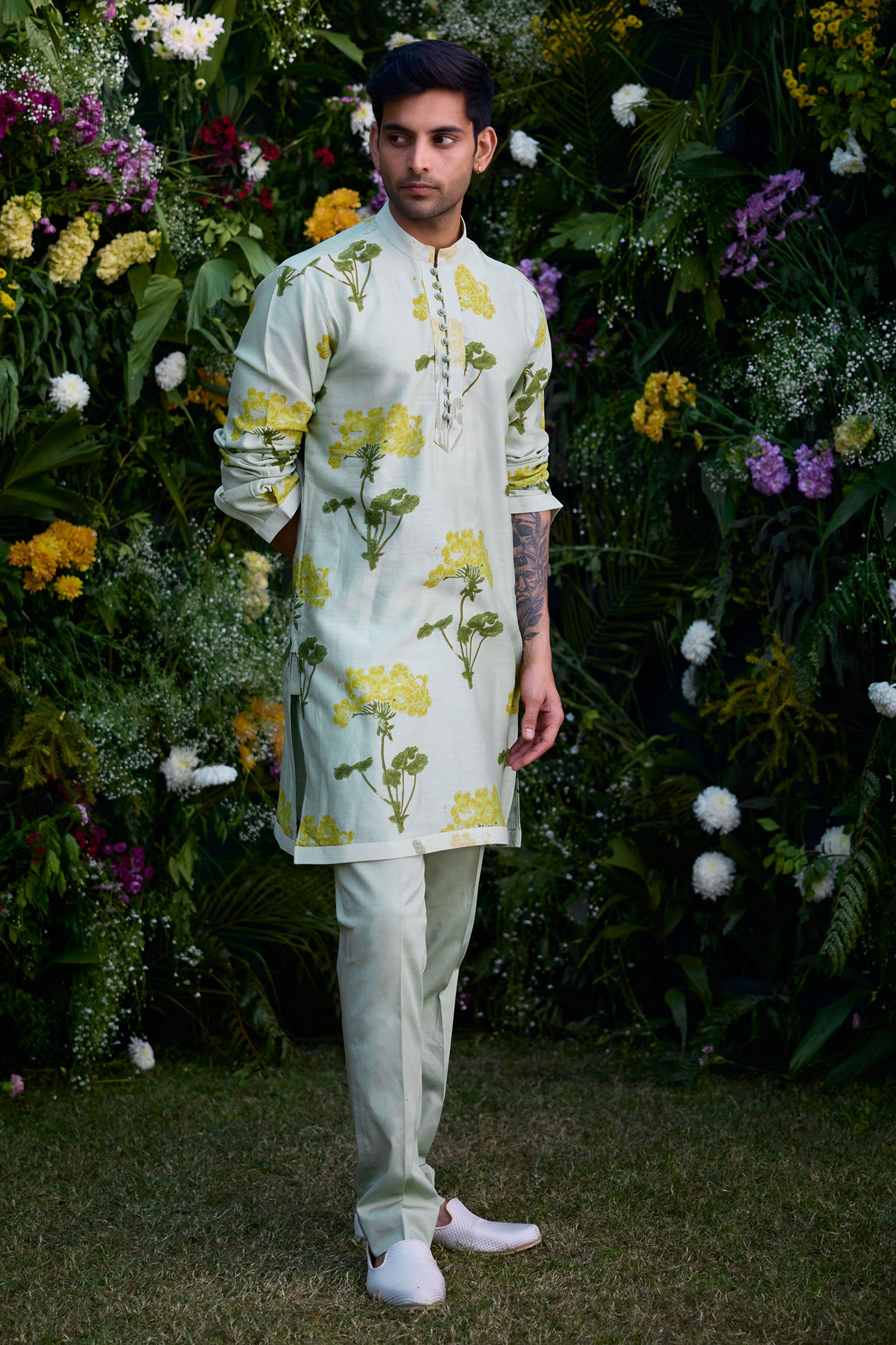 Buy Green Chanderi Hand Block Printed Floral Kurta And Trouser Set For ...