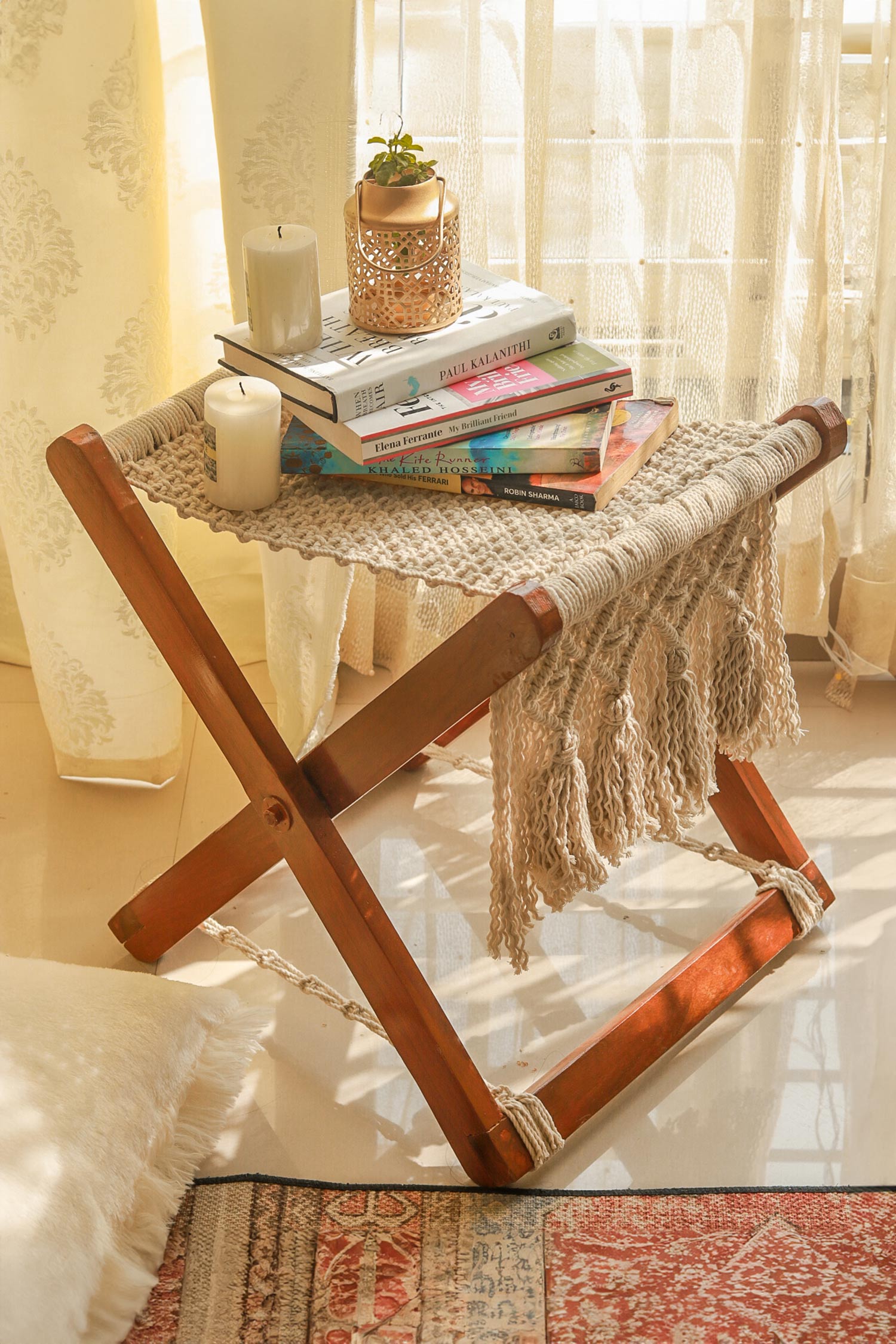 Buy Off White Wood Thread Foldable Bliss Craft Stool by Karighar Online ...