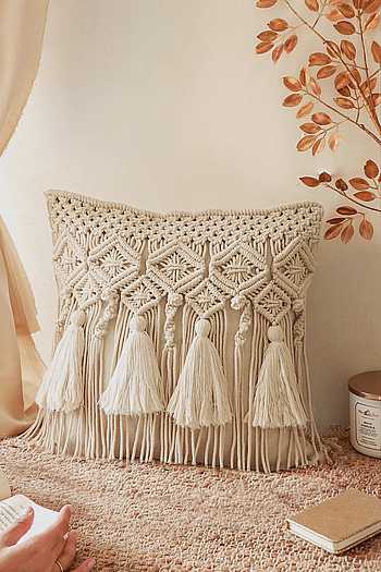 Buy Off White Natural Cotton Thread Gypsy Soul Cushion Cover by ...