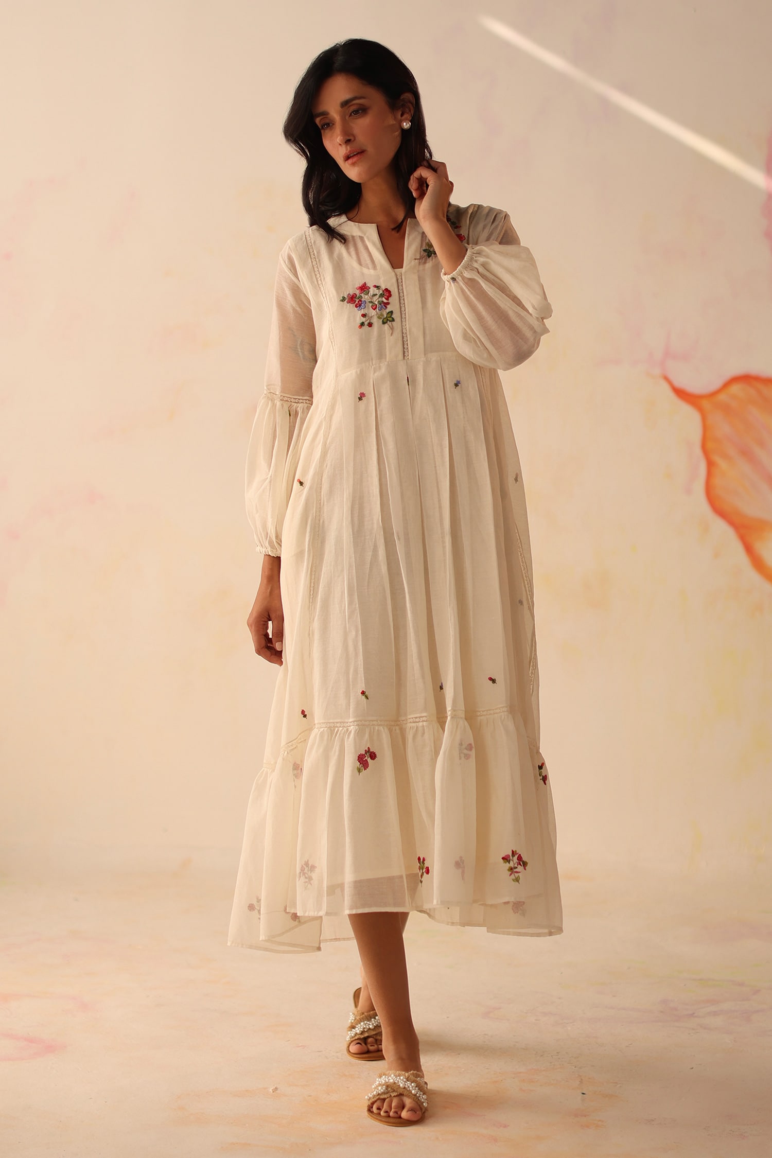 Buy Ivory Dress Chanderi Hand Embroidered Floral Chinaar With Slip For ...