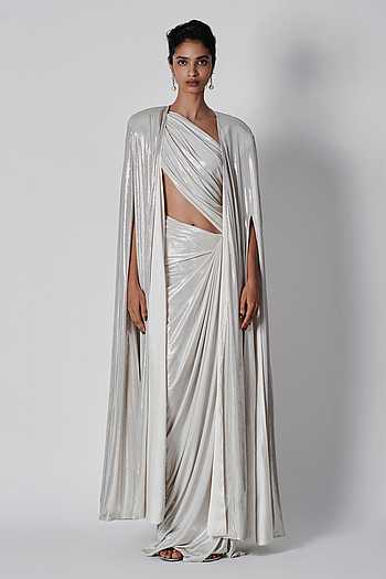 Buy White Liquid Jersey Open Long Slit Sleeve Rea Cape For Women by 431 ...