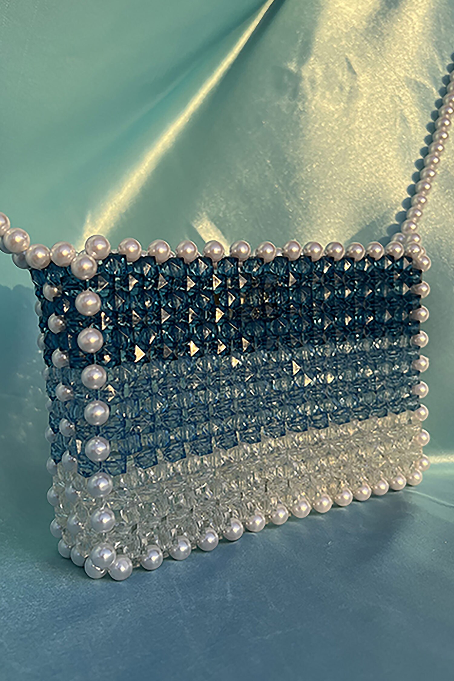 Buy Blue Kate Crystal Embellished Color Block Bag by RUBILON Online at ...