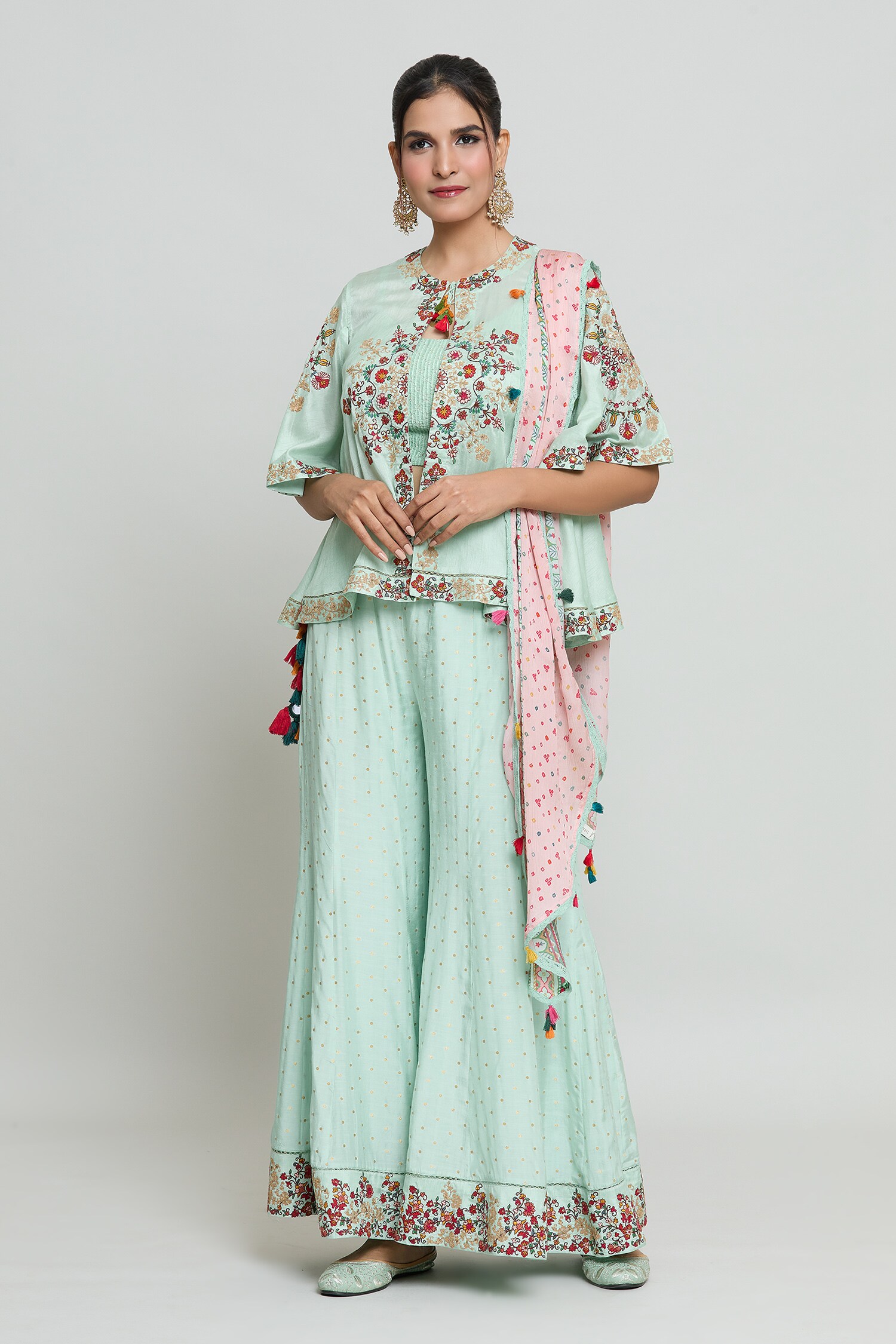 Buy Blue Slub / Banarasi Cotton Thread Cape Palazzo Set For Women by ...