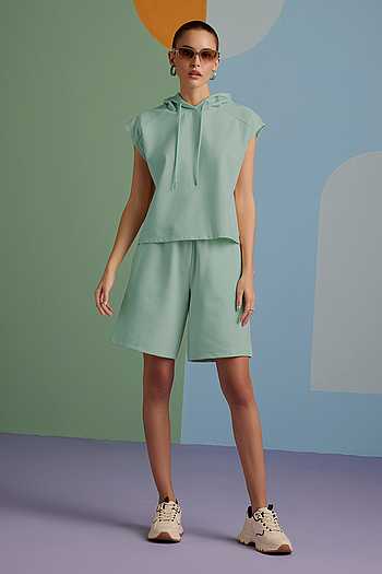 Buy Green Interlock Plain Oh So Cool Straight Shorts For Women by ...