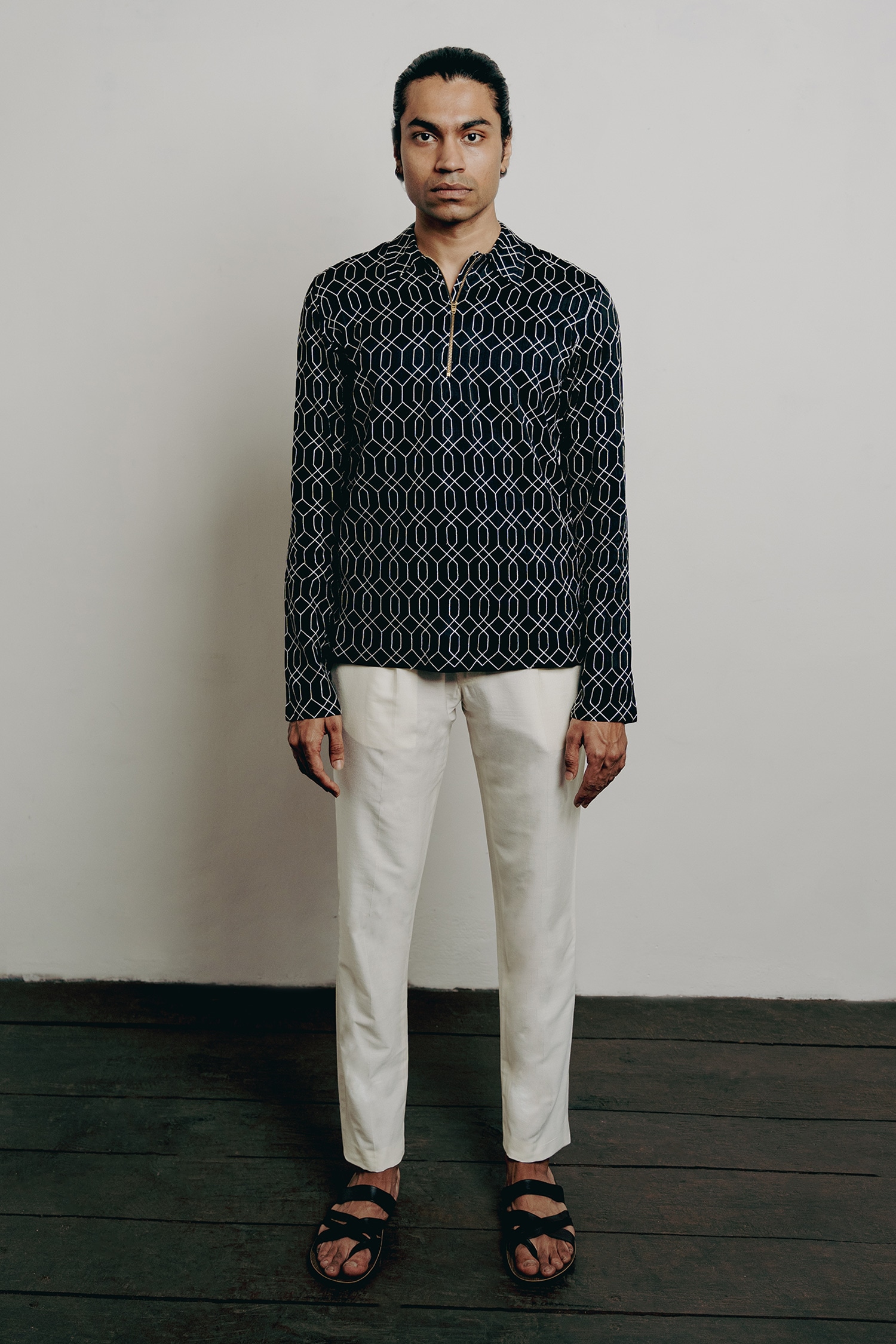 Buy Black Tussar Embroidered Thread Shirt For Men by Krishna Mehta ...