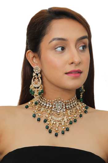 Buy White Jadtar Stones Embellished Necklace Set by Riana Jewellery ...