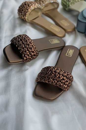 Buy Gold Basket Woven Flats by BIJIT Online at Aza Fashions.