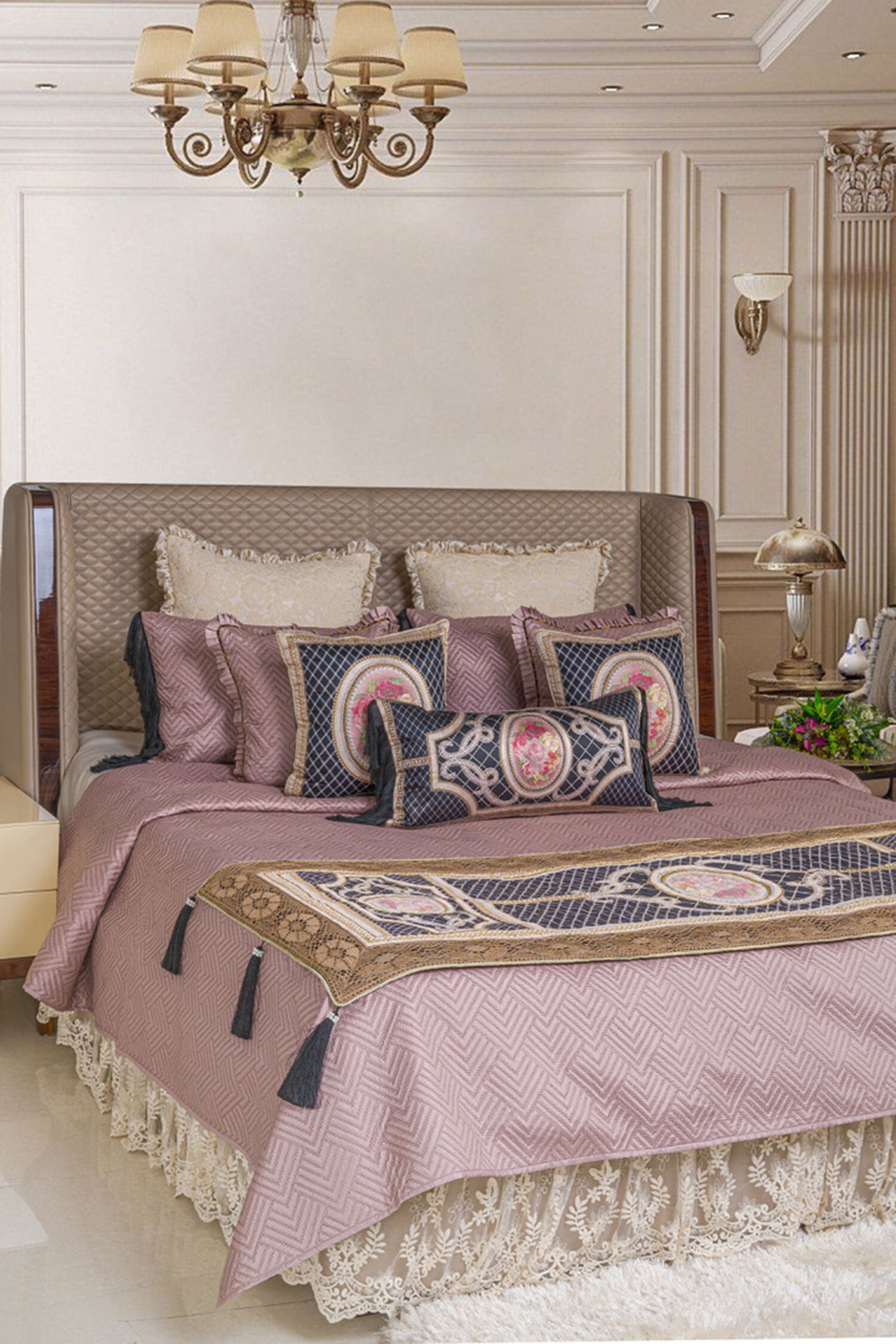 Buy Multi Color Washable Silk Floral Bal And Roseate King Bedding Set ...