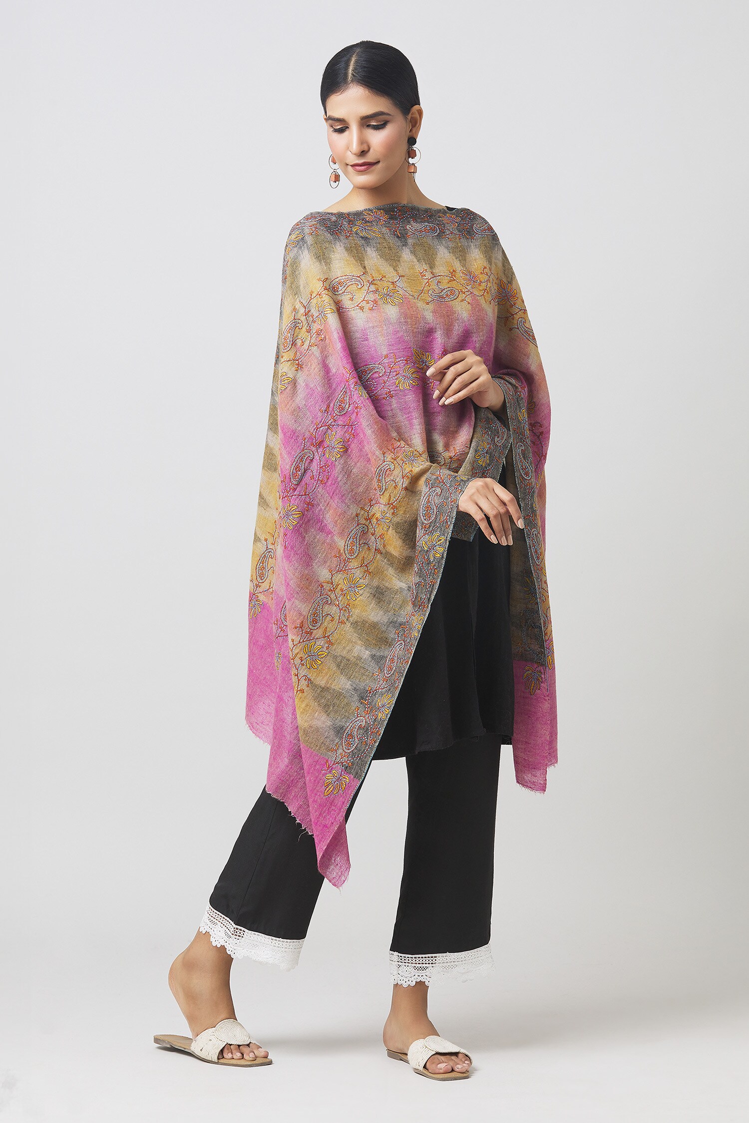 Buy Multi Color Ekat Sozni Embroidered Pashmina Shawl by Toosh Kashmir ...