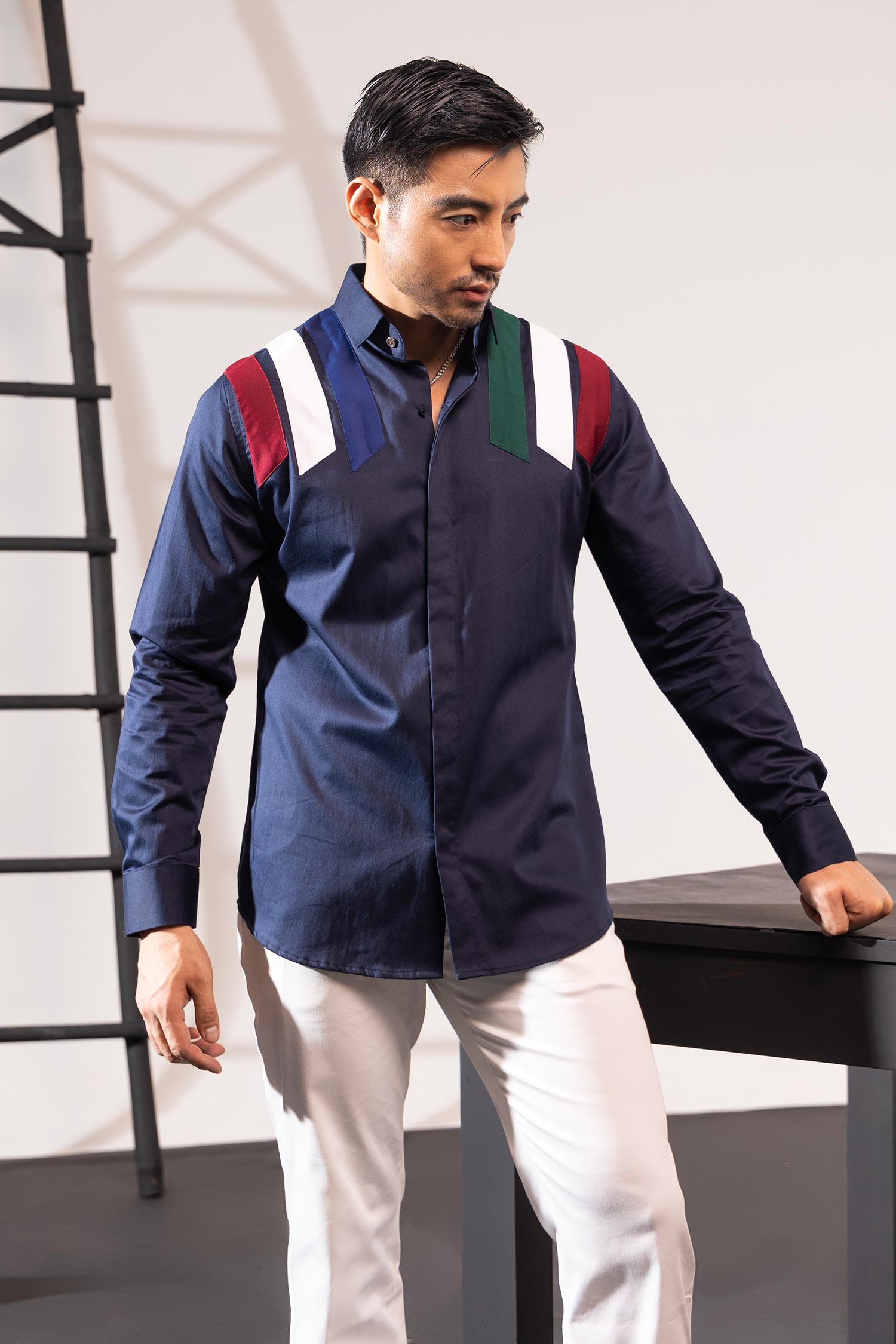 Buy Multi Color Cotton Embroidery Stripe Patchwork Shirt For Men by Seven Online at Aza Fashions.